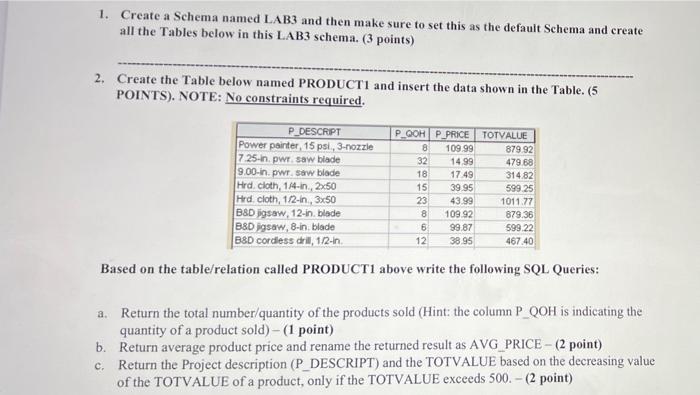Solved 1 Create A Schema Named Lab3 And Then Make Sure To 9272
