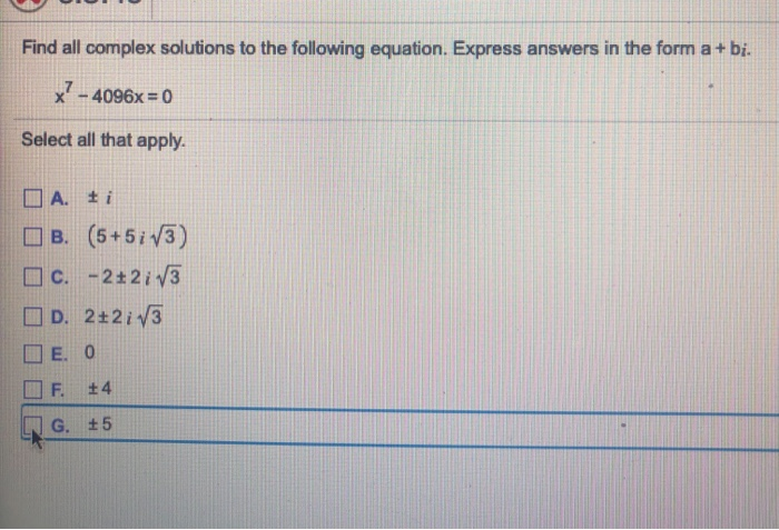 Solved Find all complex solutions to the following equation. | Chegg.com