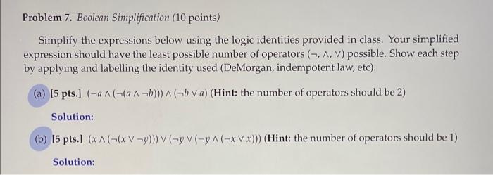 Solved Problem 7. Boolean Simplification (10 points) | Chegg.com
