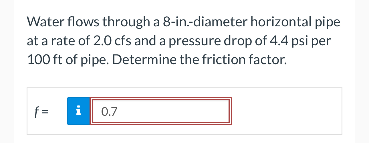 Solved Water flows through a 8-in.-diameter horizontal pipe | Chegg.com