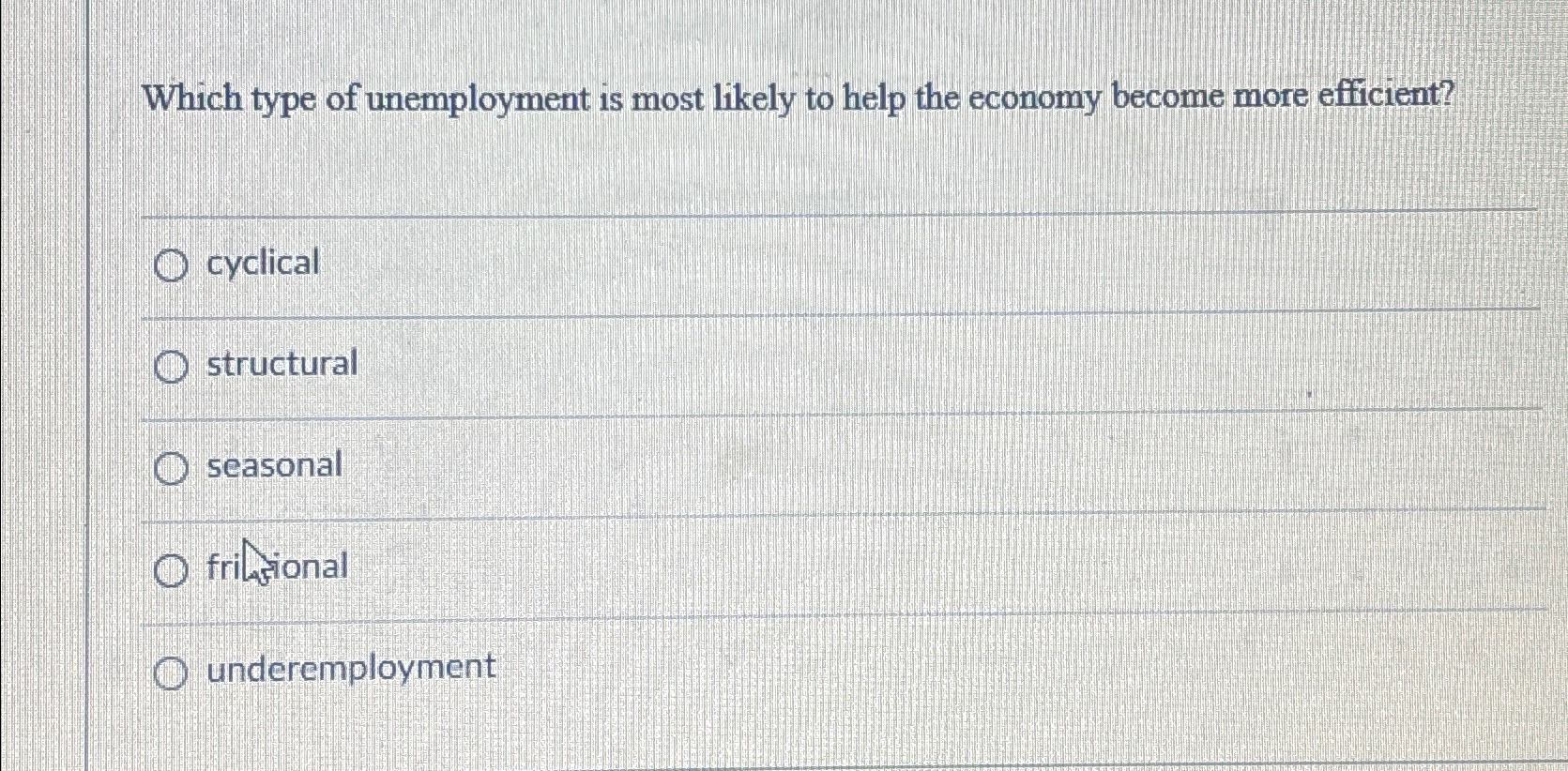 Solved Which type of unemployment is most likely to help the | Chegg.com