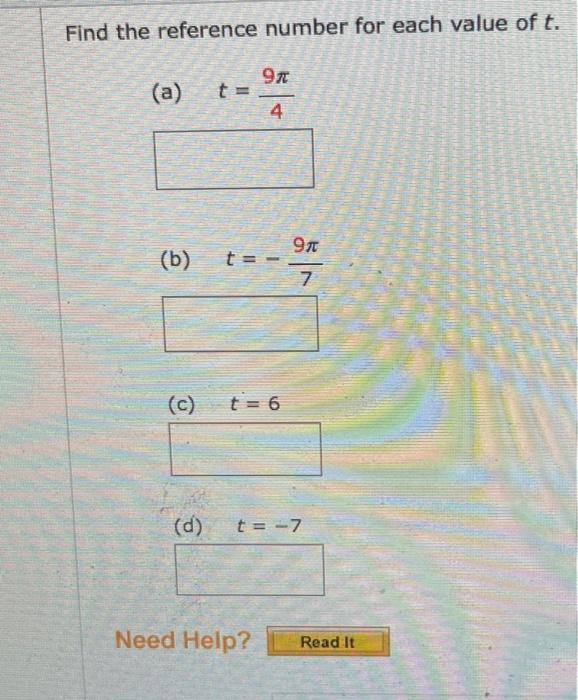 Solved Find the reference number for each value of t. (a) 97 | Chegg.com