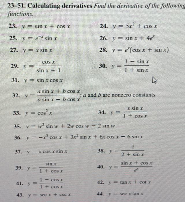 Solved 23-51. Calculating derivatives Find the derivative of | Chegg.com