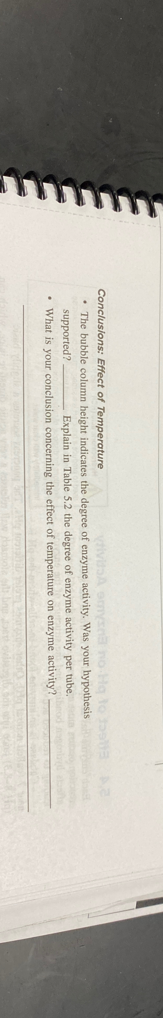Solved Conclusions: Effect of TemperatureThe bubble column | Chegg.com