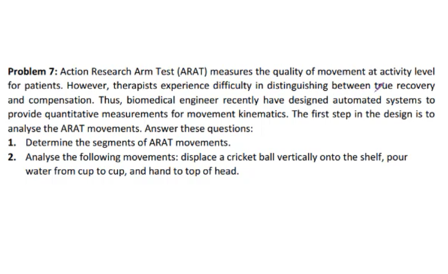 Solved Problem 7: Action Research Arm Test (ARAT) measures | Chegg.com