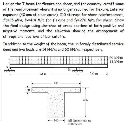 Solved Design the T-beam for flexure and shear, and for | Chegg.com