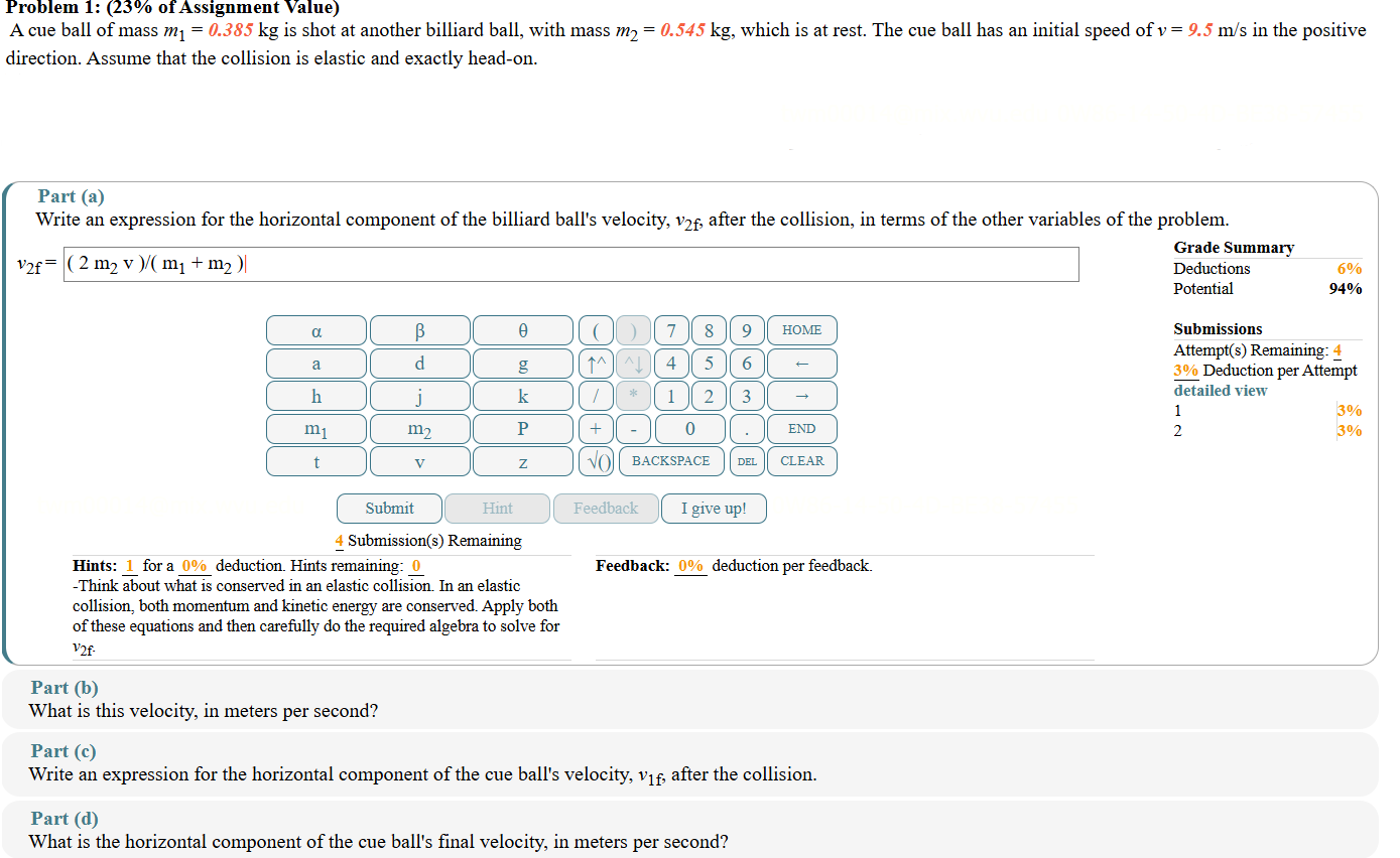 Solved Problem 1: (23% of ﻿Assignment Value)A cue ball of | Chegg.com