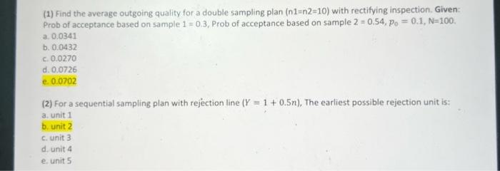 (1) Find the average outgoing quality for a double | Chegg.com