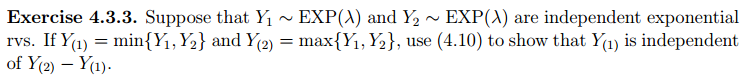 Solved Exercise 4.3.3. ﻿Suppose that Y1∼ExP(λ) ﻿and | Chegg.com