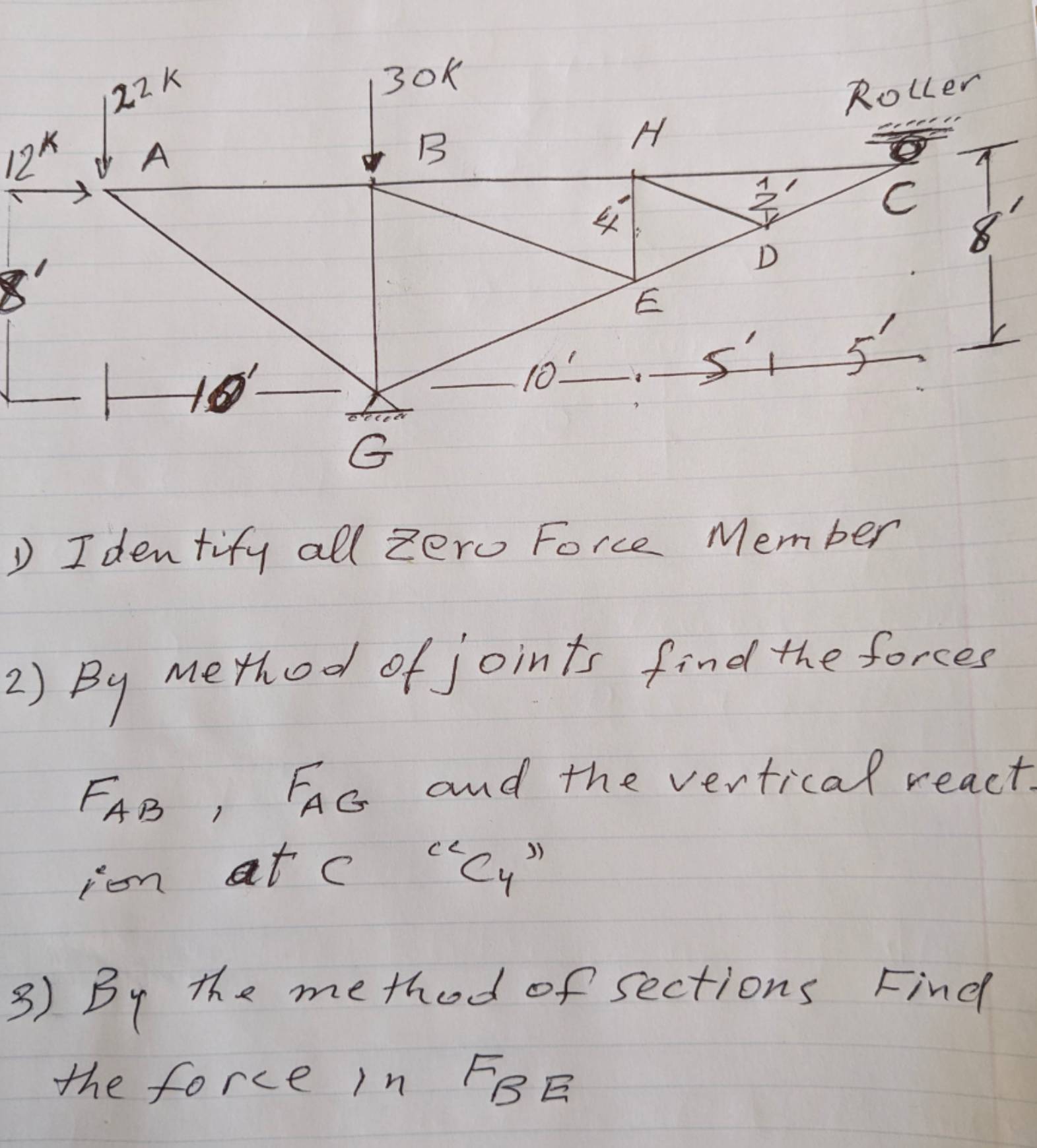 Solved 1. ﻿Identify all Zero Force Member 2. ﻿By method of | Chegg.com