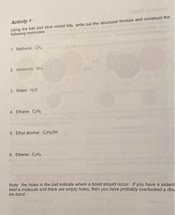 Solved Activity 1 Using the ball and stick model kits, write | Chegg.com
