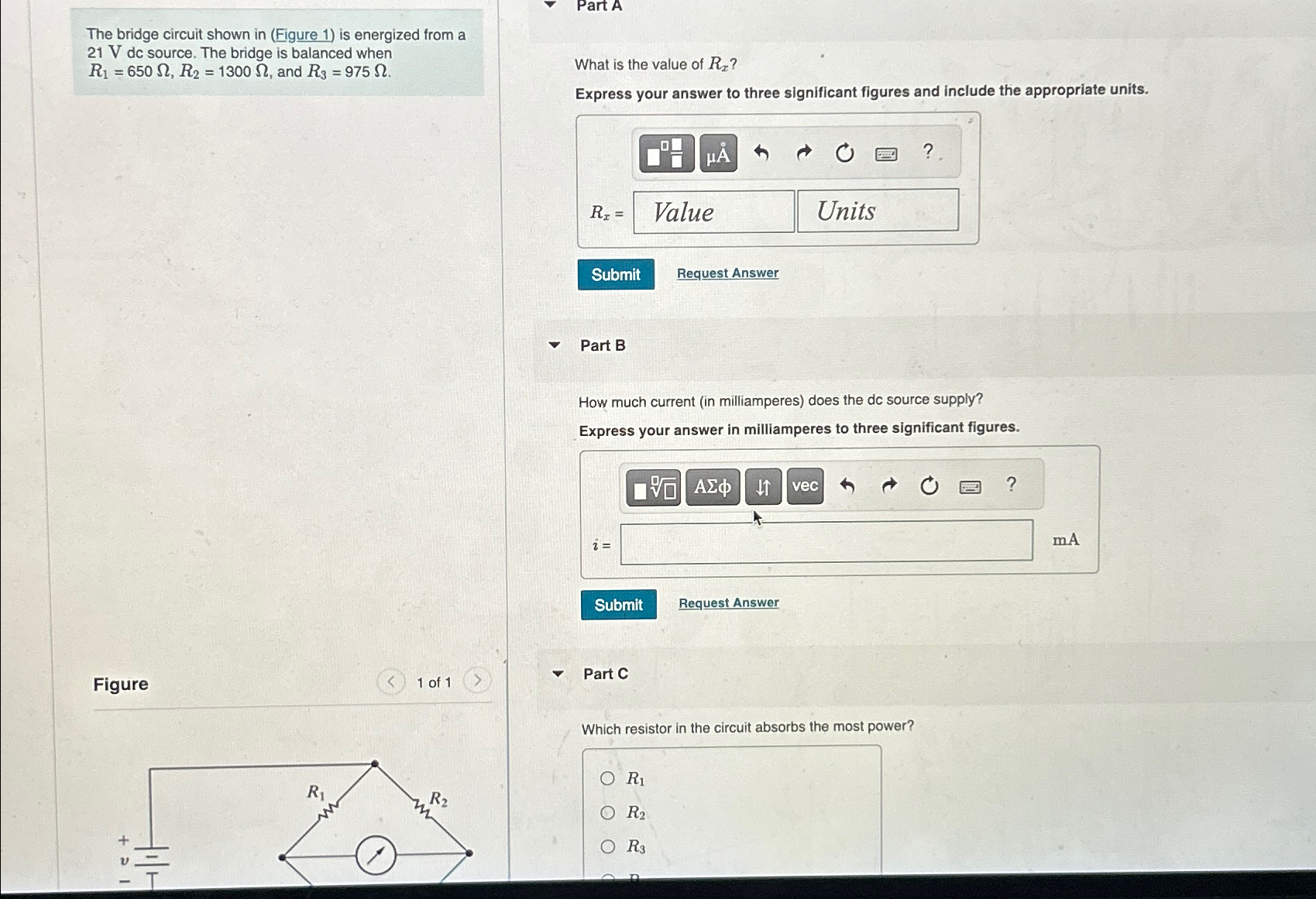 The bridge circuit shown in (Figure 1) ﻿is energized | Chegg.com