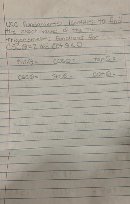 Solved use fundamental identities to find the exact values | Chegg.com