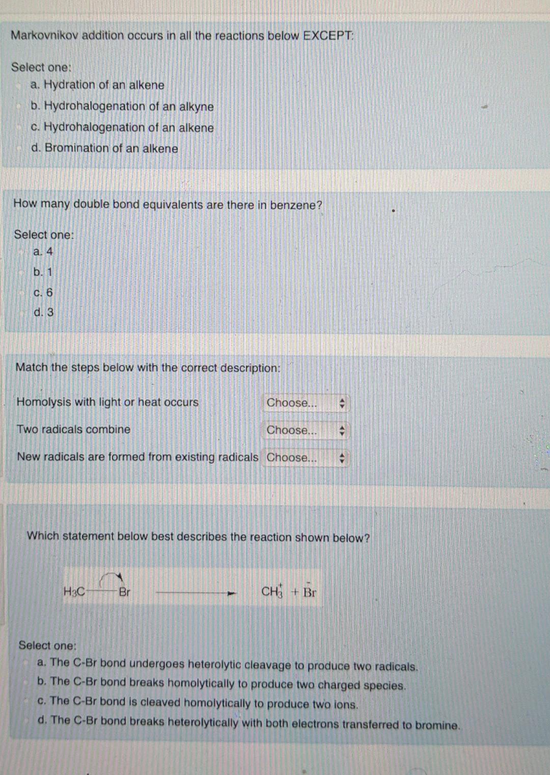 Solved Markovnikov addition occurs in all the reactions | Chegg.com