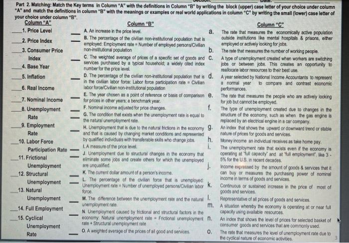 Solved Part 2. Matching: Match the Key terms in Column "A" | Chegg.com
