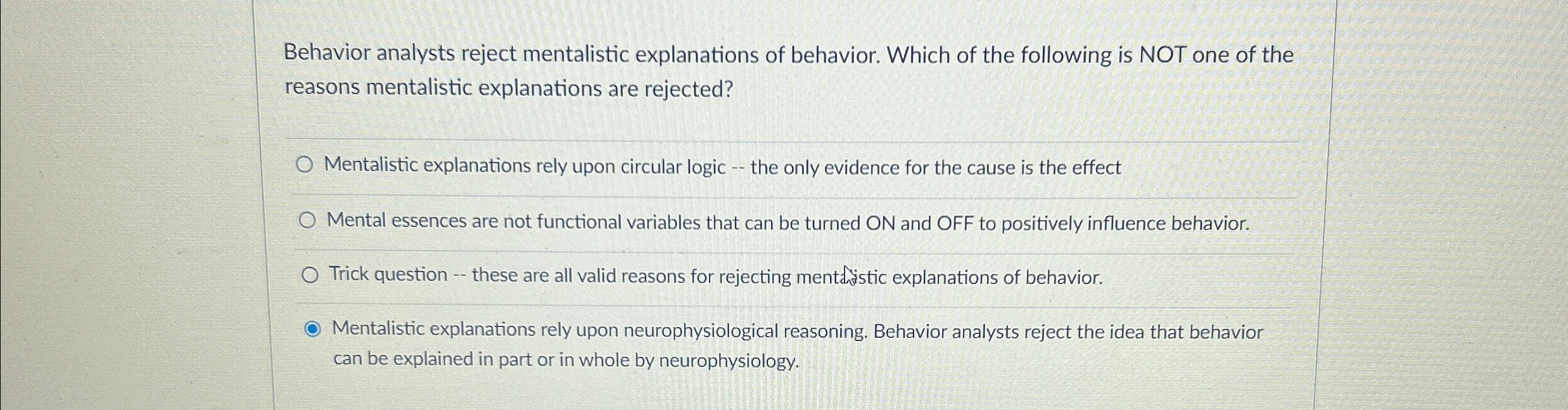 Solved Behavior analysts reject mentalistic explanations of | Chegg.com