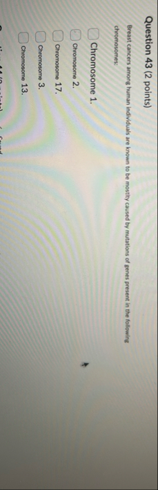 Solved Question 43 (2 ﻿points)Breast cancers among human | Chegg.com