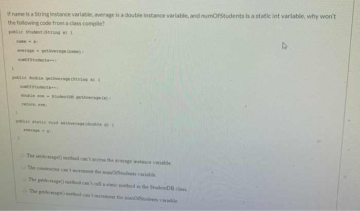 Solved If Name Is A String Instance Variable Average Is A