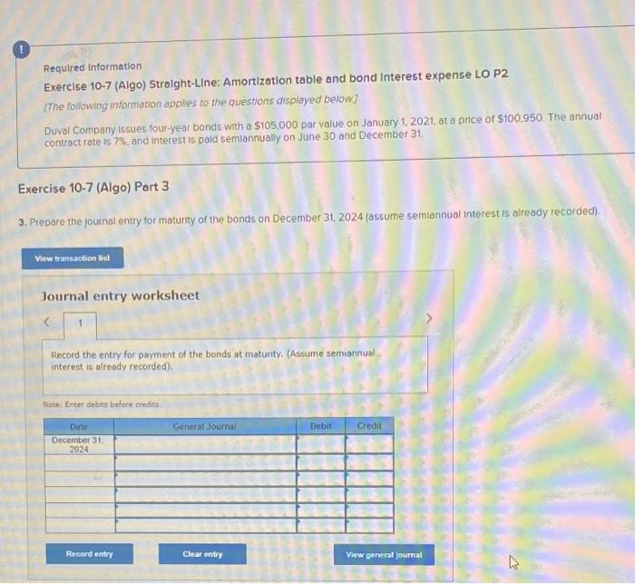 Solved O Required Information Exercise 10-7 (Algo) | Chegg.com