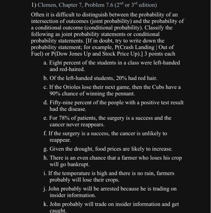 Solved Clemen, Chapter 7 , Problem 7.6 ( 2nd or 3rd | Chegg.com