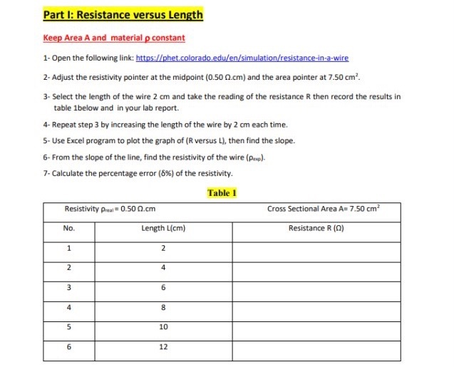 Solved Part I: Resistance versus Length Keep Area A and | Chegg.com