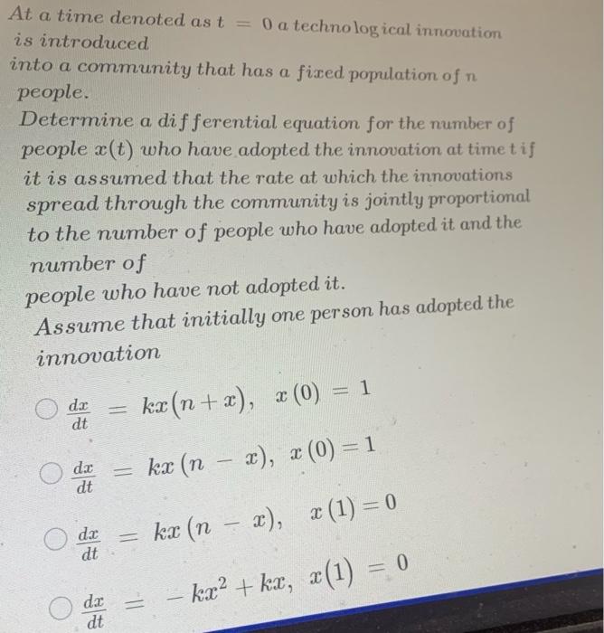 Solved At a time denoted as t = 0 a technological innovation | Chegg.com