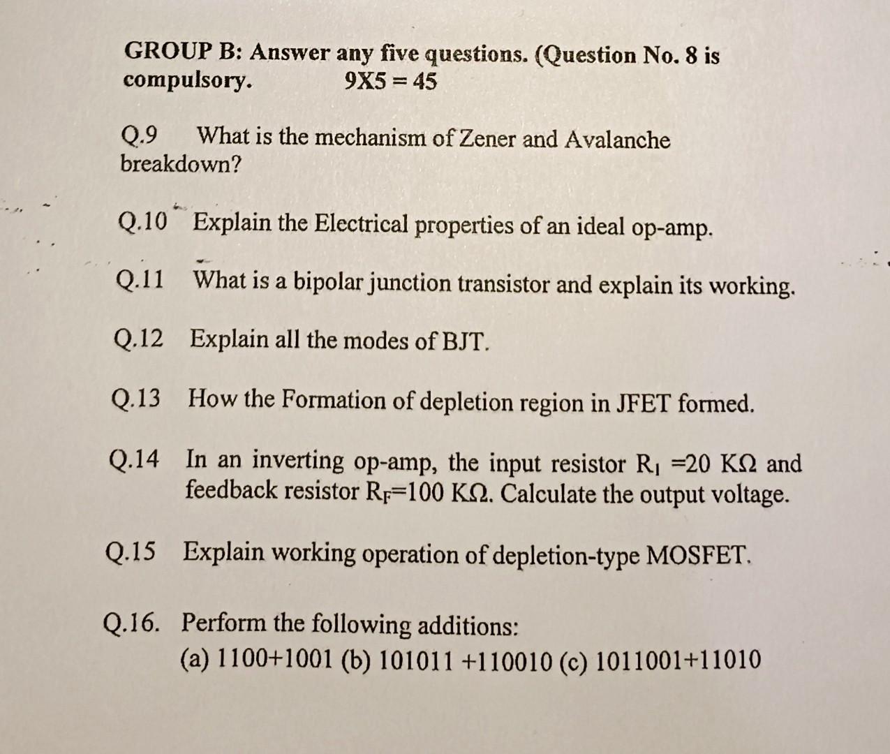 GROUP B: Answer any five questions. (Question No. 8 | Chegg.com