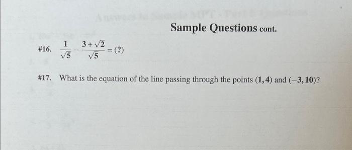 Solved Mathematics Placement Test Part B - Sample Questions | Chegg.com