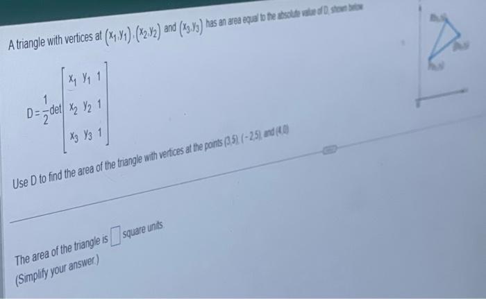 Solved A triangle with vertices at (x1,y1),(x2,y2) and | Chegg.com