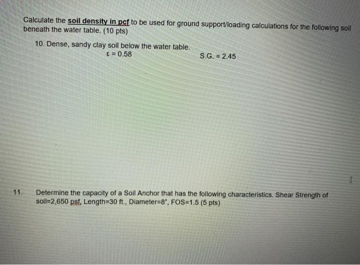 Solved Calculate the soil density in pcf to be used for | Chegg.com