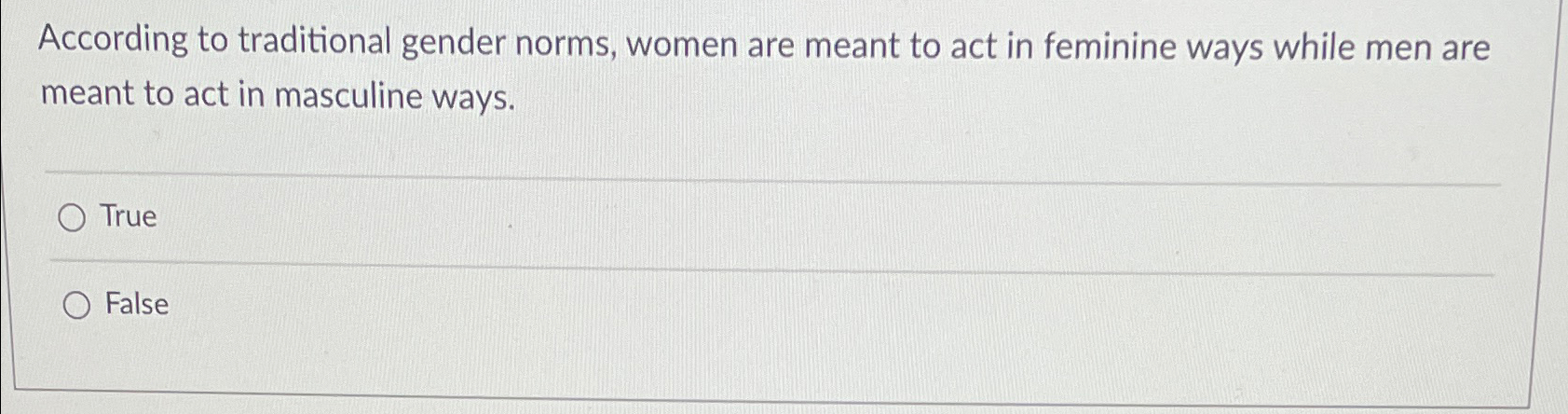 Solved According to traditional gender norms, women are | Chegg.com