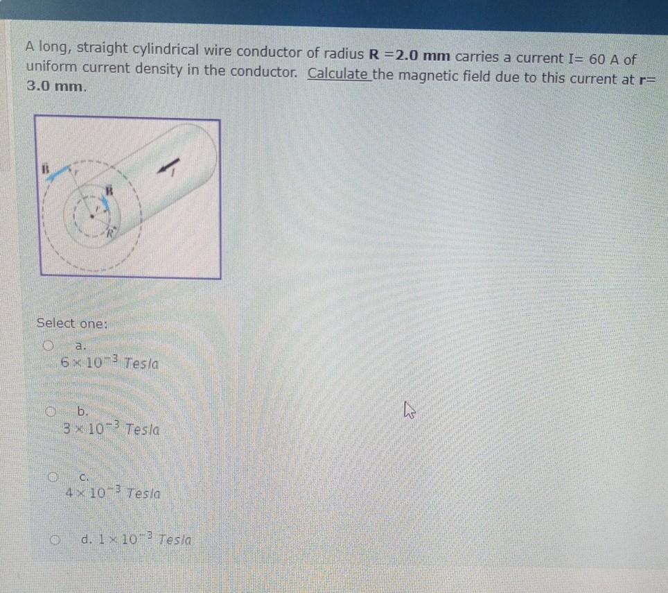 Solved A long, straight cylindrical wire conductor of radius | Chegg.com