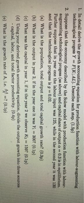 Solved 1. In detail derive the growth accounting equation | Chegg.com