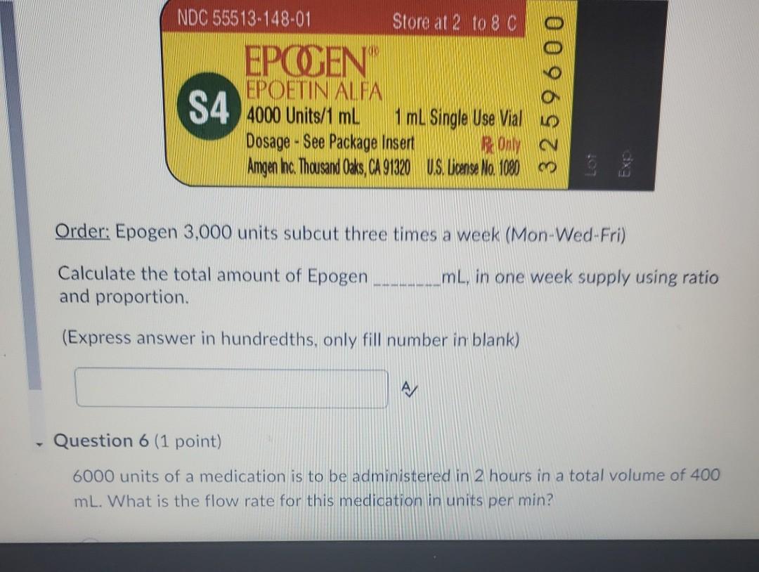 Solved NOC 55513-148-01 Store at 2 to 8 C EPOCEN EPOETIN | Chegg.com
