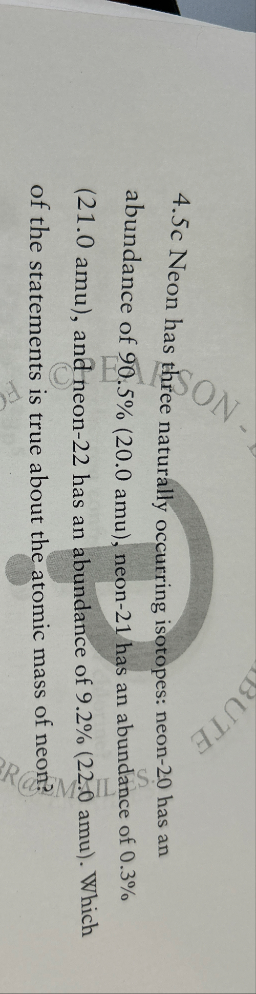 Solved 4.5c Neon has three naturally occurring isotopes: | Chegg.com