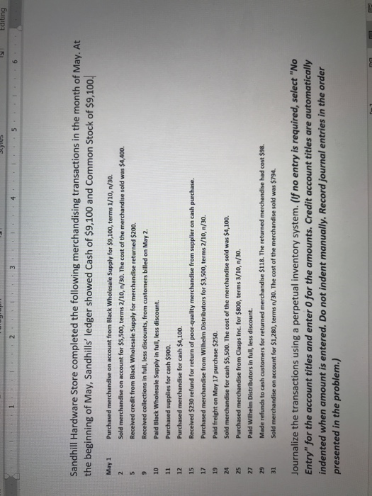 Solved Styles Editing Sandhill Hardware Store completed the | Chegg.com