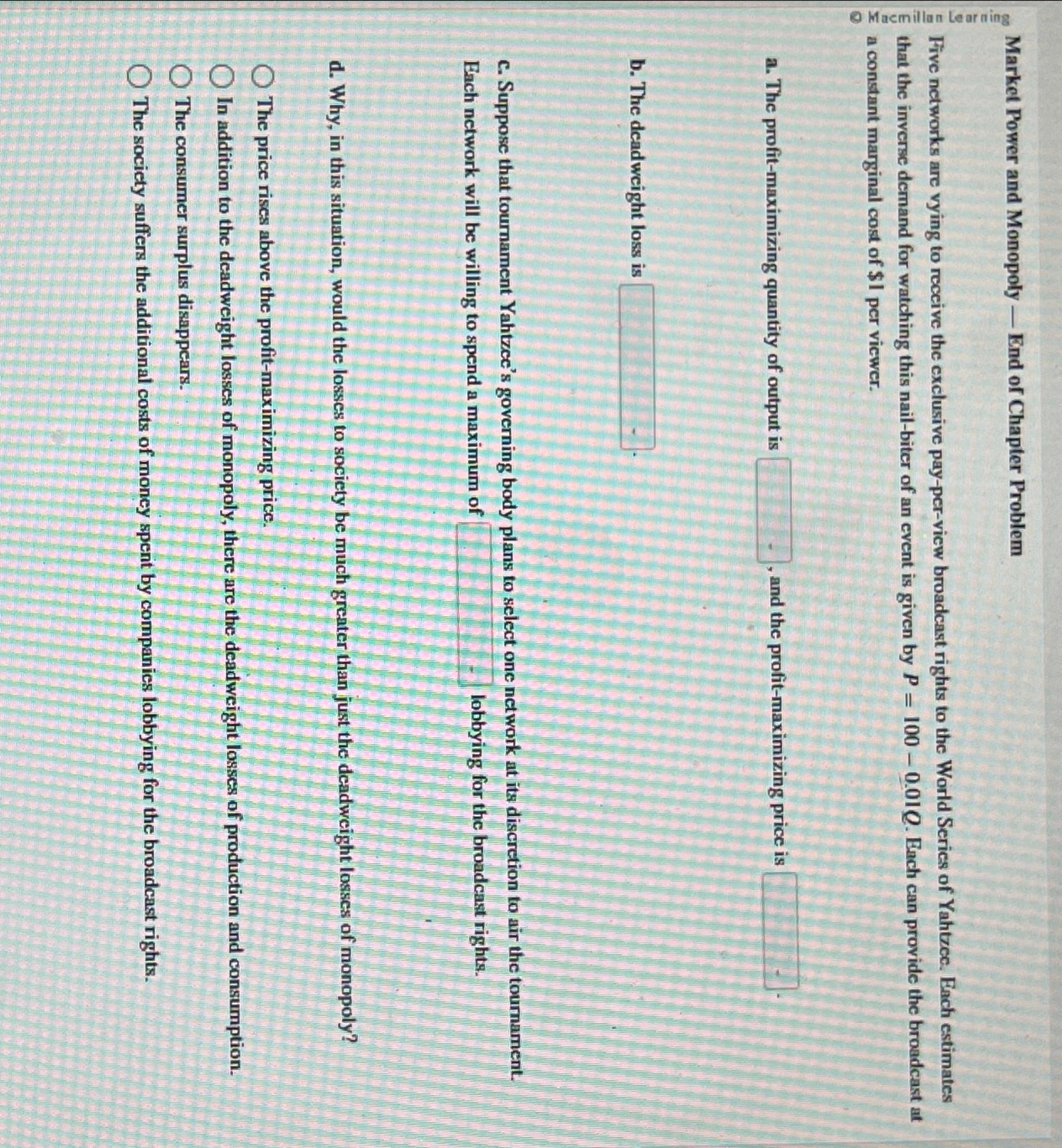 Solved Market Power and Monopoly - ﻿End of Chapter | Chegg.com