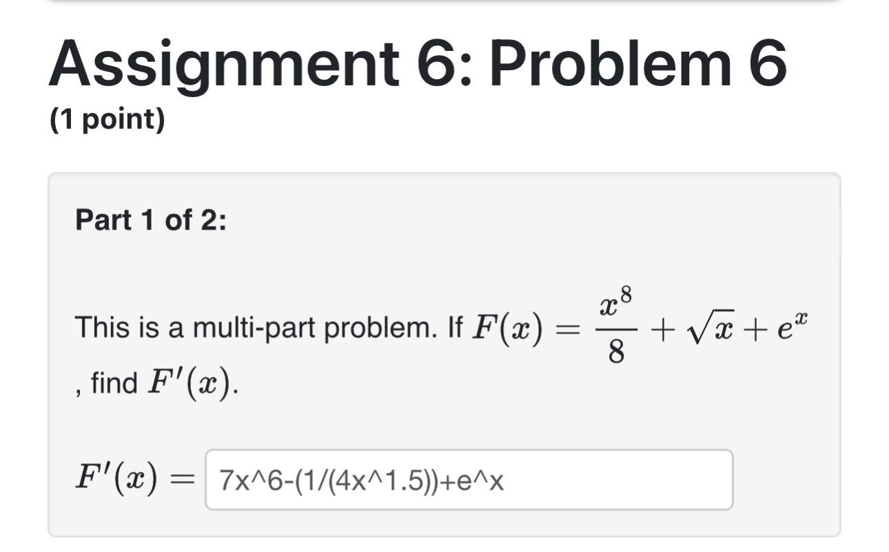 Solved Assignment 6: Problem 6(1 point)Part 1 of 2:This is | Chegg.com Solved Assignment 6: Problem 6(1 point)Part 1 of 2:This is | Chegg.com