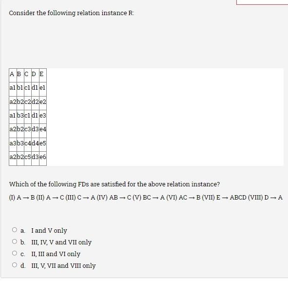 Solved Consider the following relation instance R: ABCDE al | Chegg.com