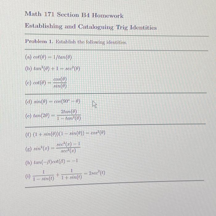 Solved Math 171 Section B4 Homework Establishing and | Chegg.com