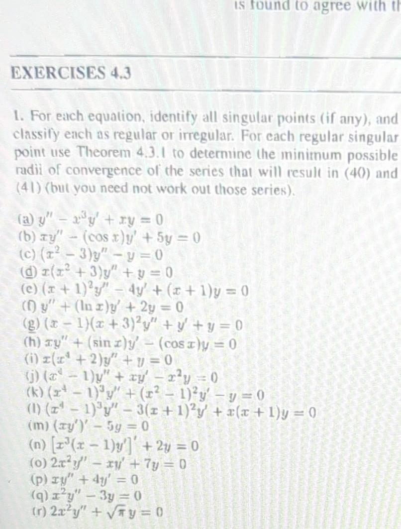 Solved 1. For each equation, identify all singular points | Chegg.com