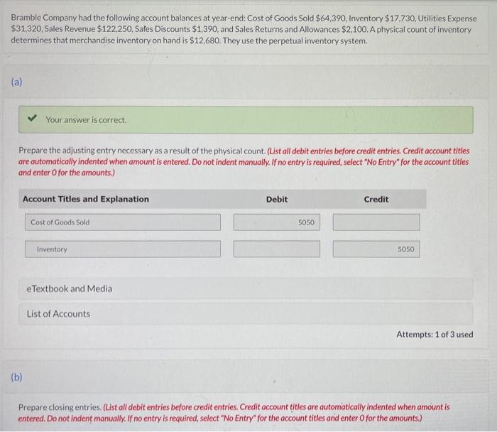 Solved Bramble Company had the following account balances at | Chegg.com