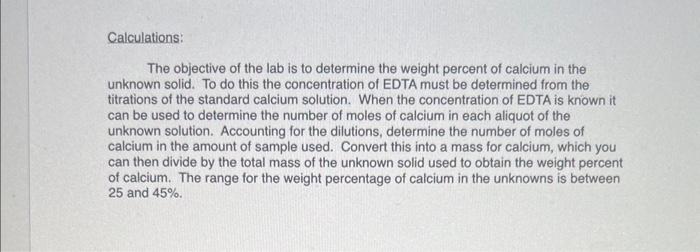 Calculations: The objective of the lab is to | Chegg.com