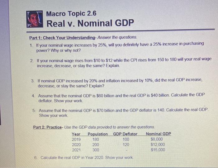Solved Macro Topic 2.6 Real v. Nominal GDP Part 1: Check | Chegg.com