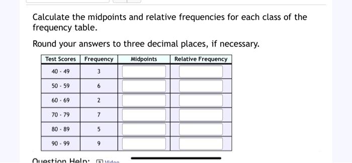 Solved Calculate the midpoints and relative frequencies for | Chegg.com