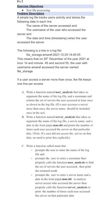 Solved Ex 2 Exercise Objectives Text file processing Problem | Chegg.com