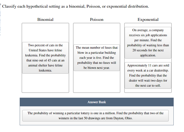Solved Classify each hypothetical setting as a binomial, | Chegg.com