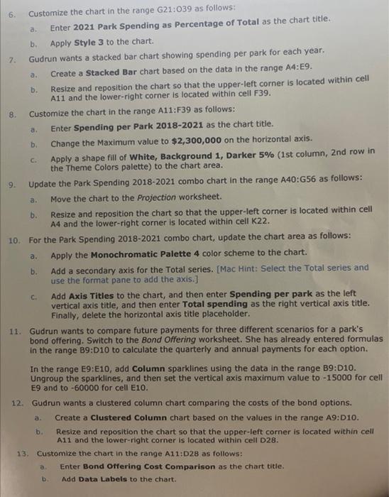 6. Customize the chart in the range G21:039 as | Chegg.com