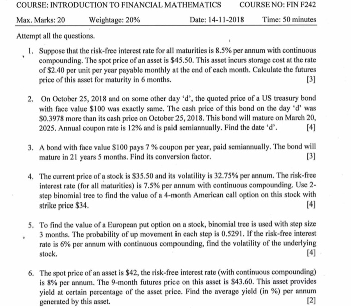 Solved COURSE: INTRODUCTION TO FINANCIAL MATHEMATICS COURSE | Chegg.com