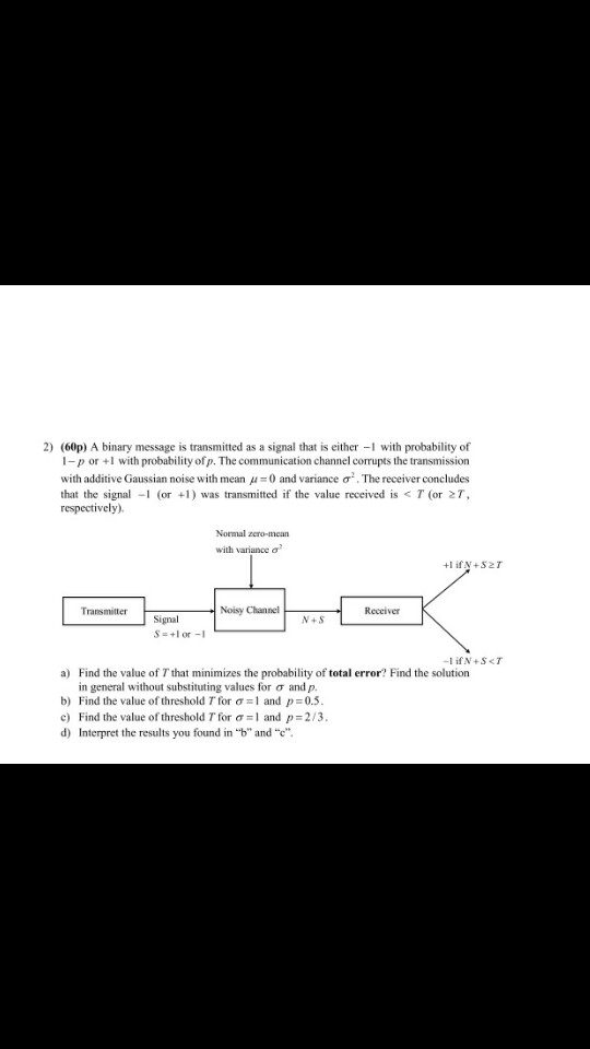 Solved 2 60p A Binary Message Is Transmitted As A Signal